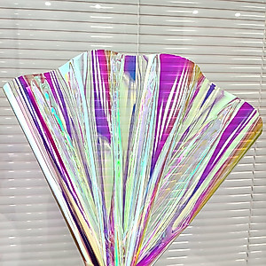 12x53 Inch Iridescent Holographic Clear PVC Fabric Transparent Laser Rainbow Vinyl for DIY Patchwork Bags Bows Jewlery Making