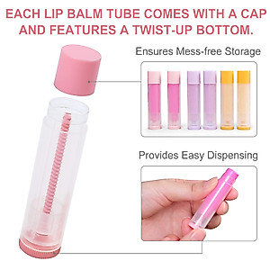 LotFancy Lip Balm Tubes Empty, 100PCS 5.5ml (3/16 Oz), Clear Lip Balm Container Tubes with Pink Caps, BPA Free & Leak Free, Refillable