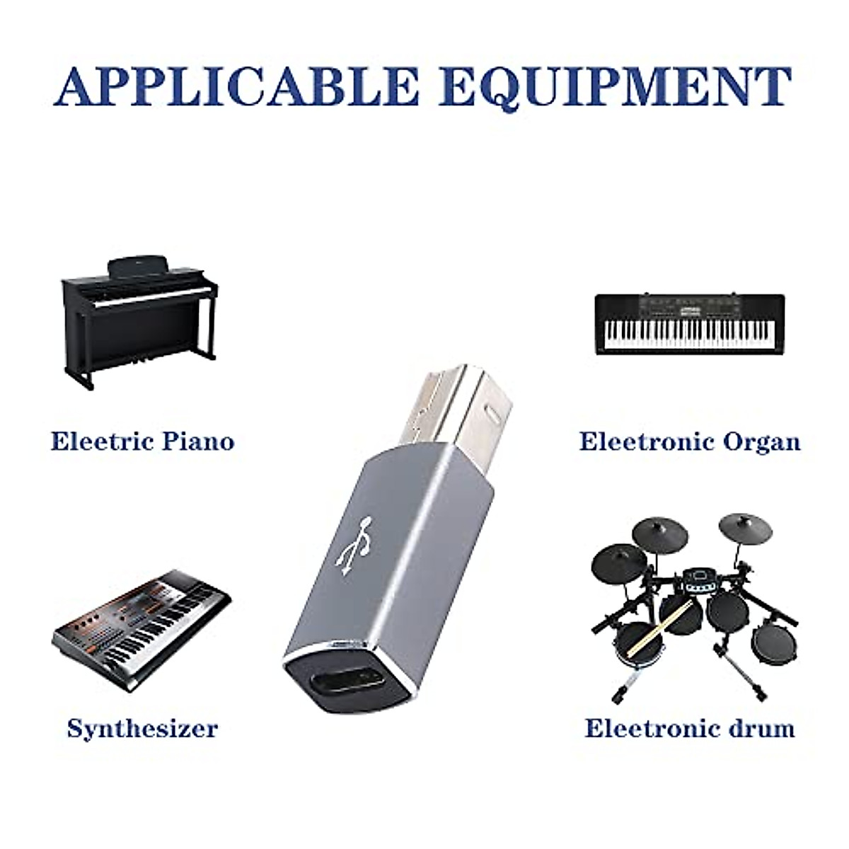 QIANRENON USB C to B Print Converter Type C to MIDI Digital Interface Adapter, Connect Keyboard to Mobile Phone via OTG, for Printer, Electric Piano, Silver Gray, 2 pcs