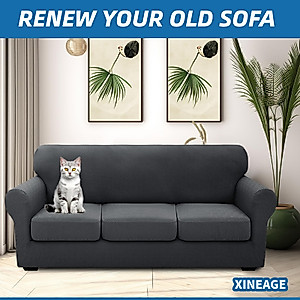 XINEAGE 2024 Newest 4 Pieces Couch Covers for 3 Cushion Couch Super Stretch Thick Soft Sofa Cover Anti Slip Sofa Slipcover Dogs Cats Furniture Protector (Dark Gray, 71"-91")