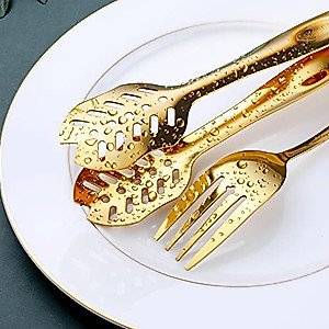 Gold Serving Utensils, OGORI 10-Piece Polished Stainless Steel Gold Serving Utensils Set Include Serving Spoons, Slotted Serving Spoon, Serving Tongs, Serving Fork, Salad Fork, Soup Ladle, Pie Server