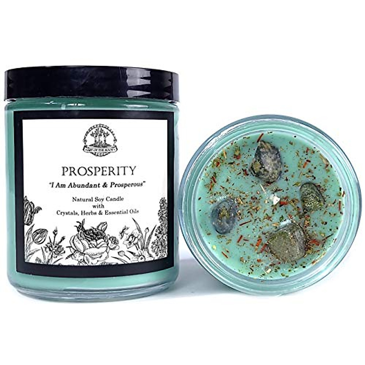 Prosperity Soy Affirmation Candle | Natural Soy Wax | Jade Crystals, Herbs & Essential Oils | Abundance, Good Fortune, Wealth, Money, Success Rituals | Wiccan, Pagan, Metaphysical