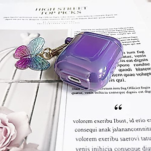 Fycyko Compatible with AirPods Case Cover,Butterfly Colorful Cute Luxury Plating for AirPod Case with Keychain Soft TPU Protective Case for Women Girls Design for AirPods 1&2 Purple
