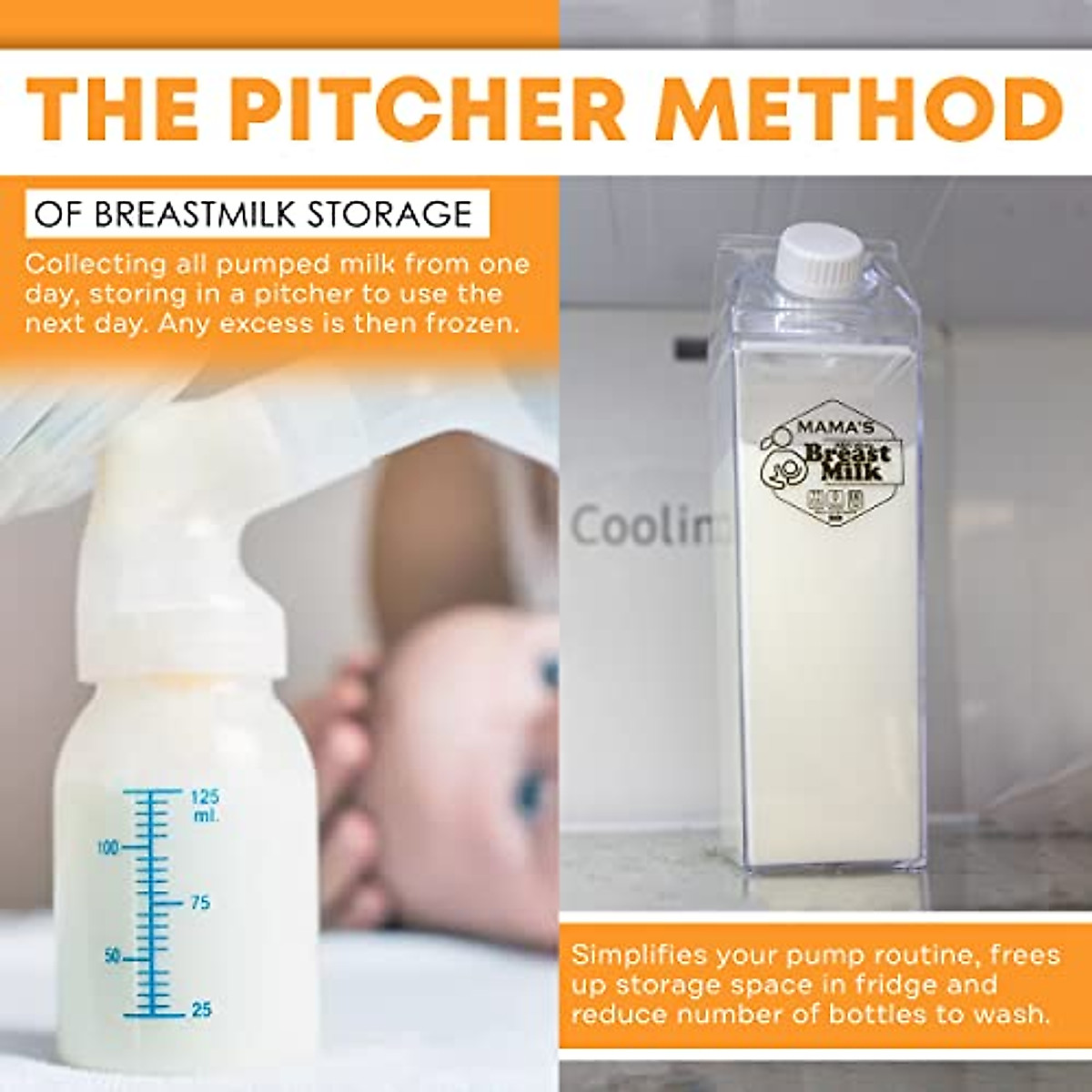 Breast Milk Pitcher for fridge - 3PACK 17oz Breast milk storing containers w/ 10pcs breastfeeding stickers for adults | Acrylic Milk carton water bottles | breastmilk storage bottle formula pitcher