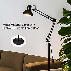 Metal Floor Lamp, Adjustable Architect Swing Arm Standing Lamp with Heavy Duty Base, Eye-Caring Reading/Drawing Lamp with On/Off Switch for Living Room, Bedroom, Study Room, Office