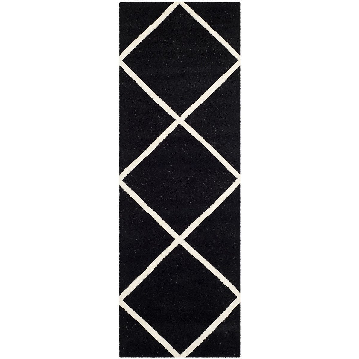 SAFAVIEH Chatham Collection 2'3" x 5' Black/Ivory CHT720K Handmade Diamond Trellis Premium Wool Accent Rug