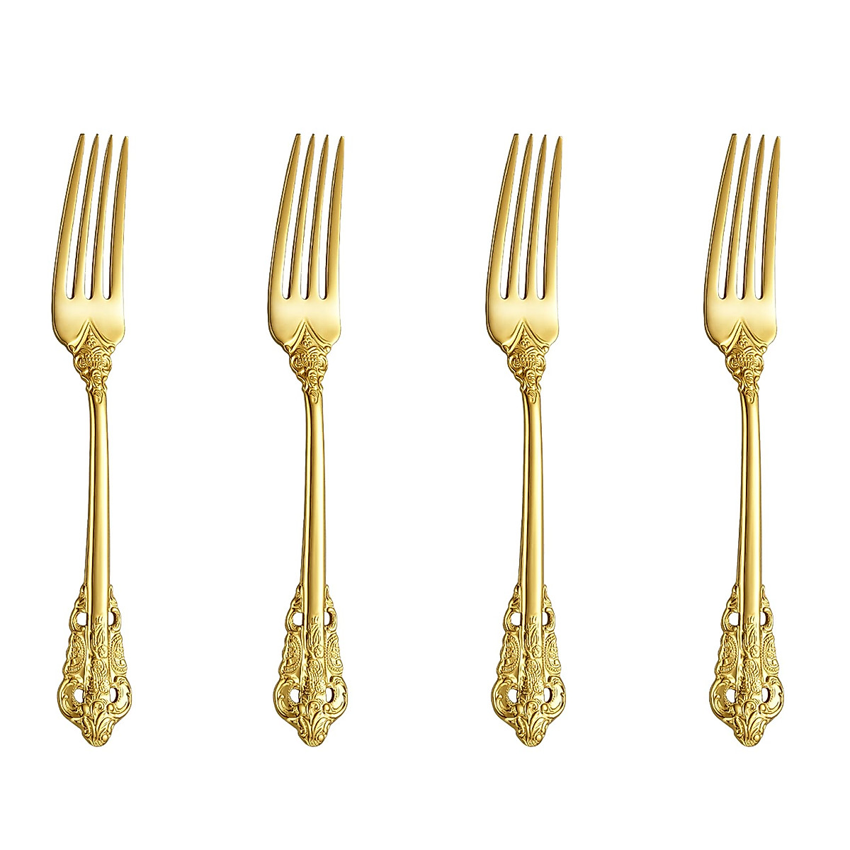 KEAWELL Luxury 5.9" Appetizer Forks, 18/10 Stainless Steel, Set of 4, Gorgeous Cocktail Forks/Dessert Forks (Gold)