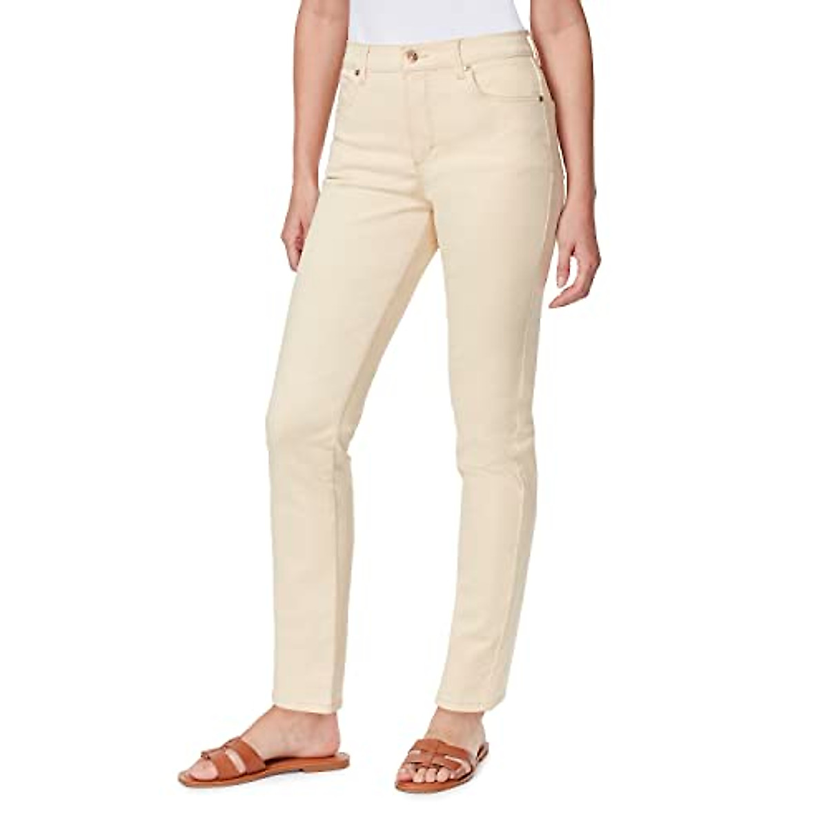 Gloria Vanderbilt Women's Amanda Classic High Rise Tapered Jean Standard, Almond Cream, 10