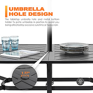 NUU GARDEN 7 Piece Outdoor Dining Set, 6 All Weather Padded Textilene Patio Chairs and 61" Rectangular Dining Table with 1.77" Umbrella Hole, for Garden, Patio, Light Grey and Black