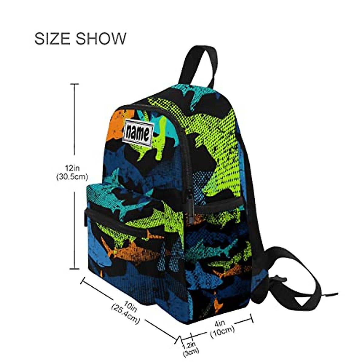 Glaphy Custom Kid's Name Backpack, Sharks Camo Toddler Backpack for Daycare Travel Personalized Name Preschool Bookbag for Boys Girls
