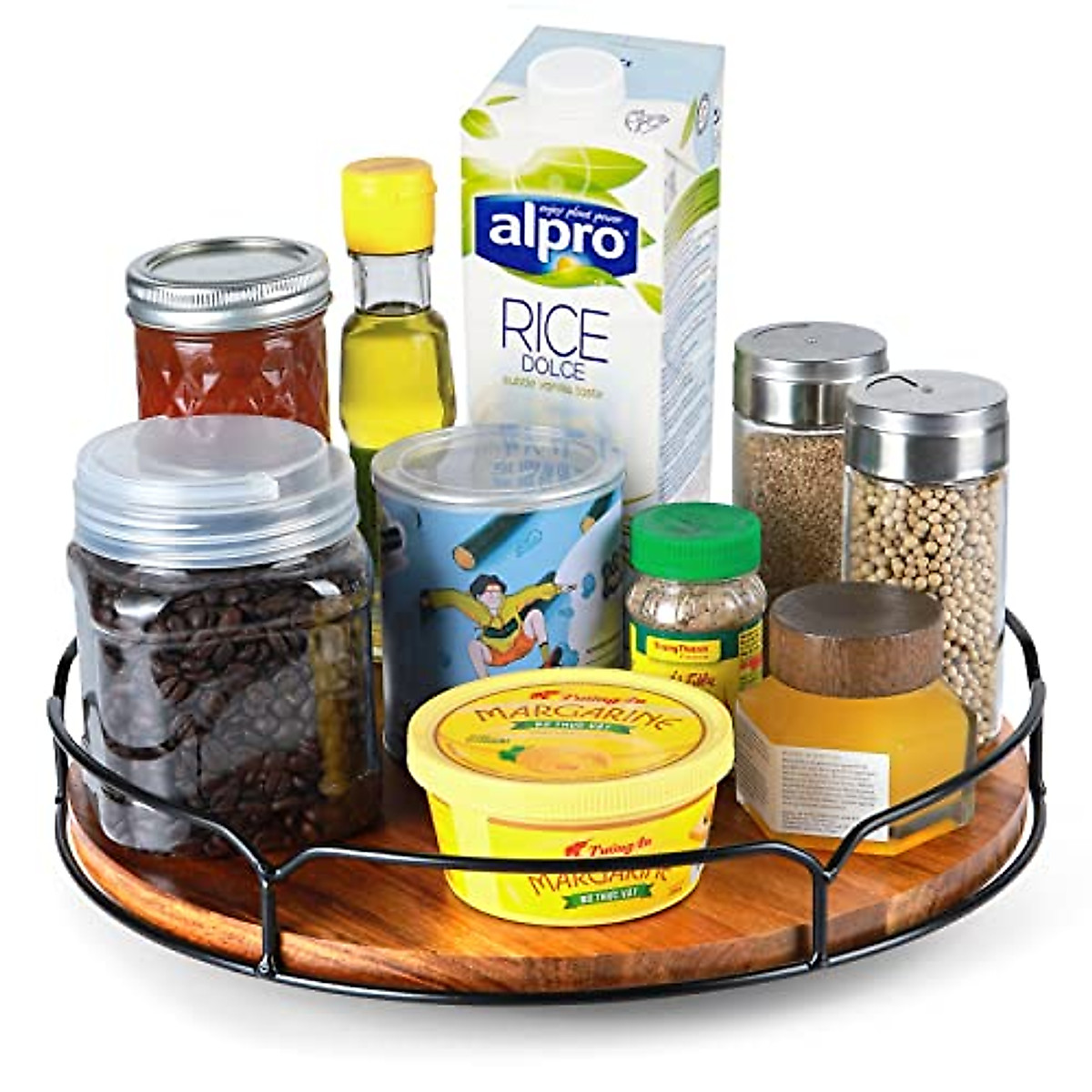 Acacia Wood Lazy Susan,9”Lazy Susan Organizer for Table-Solid Wooden Lazy Susan Organizer for Cabinet-Kitchen Turntable Storage Food Bins Container for Pantry, Counter top (9 inch)