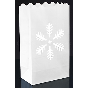 CleverDelights White Luminary Bags - 50 Count - Snowflake Design - Christmas Holiday Luminaria