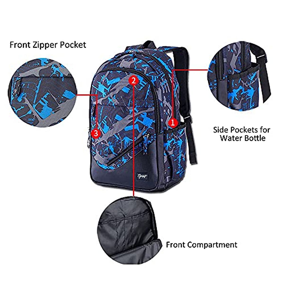 Ozmego Boys School Backpacks Midlle School College Bookbag for Teens Boys Girls (Camo Blue)