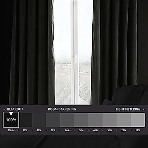 HPD Half Price Drapes Signature Blackout Velvet Curtains 96 Inches Long Heat & Full Light Blocking Blackout Curtain for Bedroom & Living Room (1 Panel), 50W x 96L, Gunmetal Grey