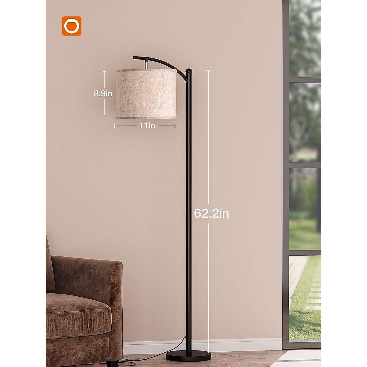 addlon Floor Lamp with 3CCT LED Bulb (9W), Lamp for Living Room with Beige Linen Lamp Shade, Modern Standing Lamp Floor Lamps for Bedrooms - Black