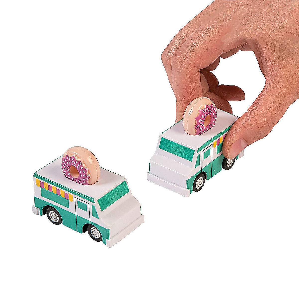 Fun Express Pullback Donut Truck Toys for Kids – Birthday Parties Vacation Bible School (VBS) Supplies Themed Celebrations & Fun Party Favors – Bright Design Hours Playful Entertainment - 12 Pieces