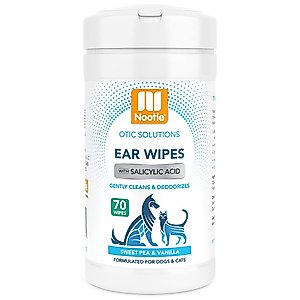 Nootie Ear Wipes for Dogs & Cats with Salicylic Acid Drys Ears - Helps Prevent Itching & Ear Infections - Sold In Over 3000 Vet Clinics-Made In U.S.A. Large Size Wipe-70 Count