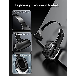 TECKNET Bluetooth Headset Wireless Headphones with Microphone AI Noise Cancelling & Mute Trucker Bluetooth Headset V5.2 Over-Ear Headphones for Truck Driver Cell Phone PC Computer Home Office Skype