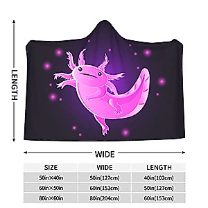 jbiovwdc Axolotl Hooded Blanket for Kids Adults, Flannel Wearable Blanket Hoodie-Plush Warm Blanket, Fleece Blankets for Bed Couch Travel, Throw Blankets Gift