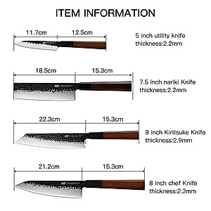 FINDKING 5Pcs Knife Set Dynasty series-3 layer 9CR18MOV clad steel w/octagon handle Chef's Knife with 18'' Acacia Wood Magnetic Knife Strip