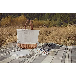 PICNIC TIME - Promenade Picnic Basket for 2 - Picnic Set with Canvas Tote Bag, (Beige Canvas)