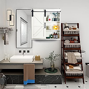 MAISON ARTS Medicine Cabinet with Sliding Barn Door, Farmhouse Storage Wall Cabinet for Bathroom, Kitchen Dining, Living Room, Creamy White