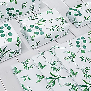 Whaline Eucalyptus Tissue Paper Greenery Wrapping Paper 14 x 20in Green Leaves Gift Wrapping Paper Art Paper for Jungle Safari Party Baby Bridal Shower Birthday Wedding Decor, 100 Sheet