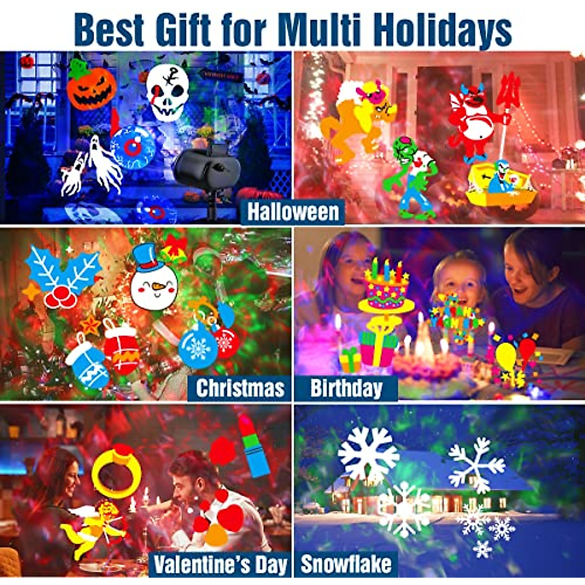 Christmas Lights Projector Outdoor,Holiday Lights Projector with Remote Control Timer, 26 HD Effects (3D Ocean Wave & Patterns) Waterproof Landscape Lights for Halloween Xmas Party Garden Decorations