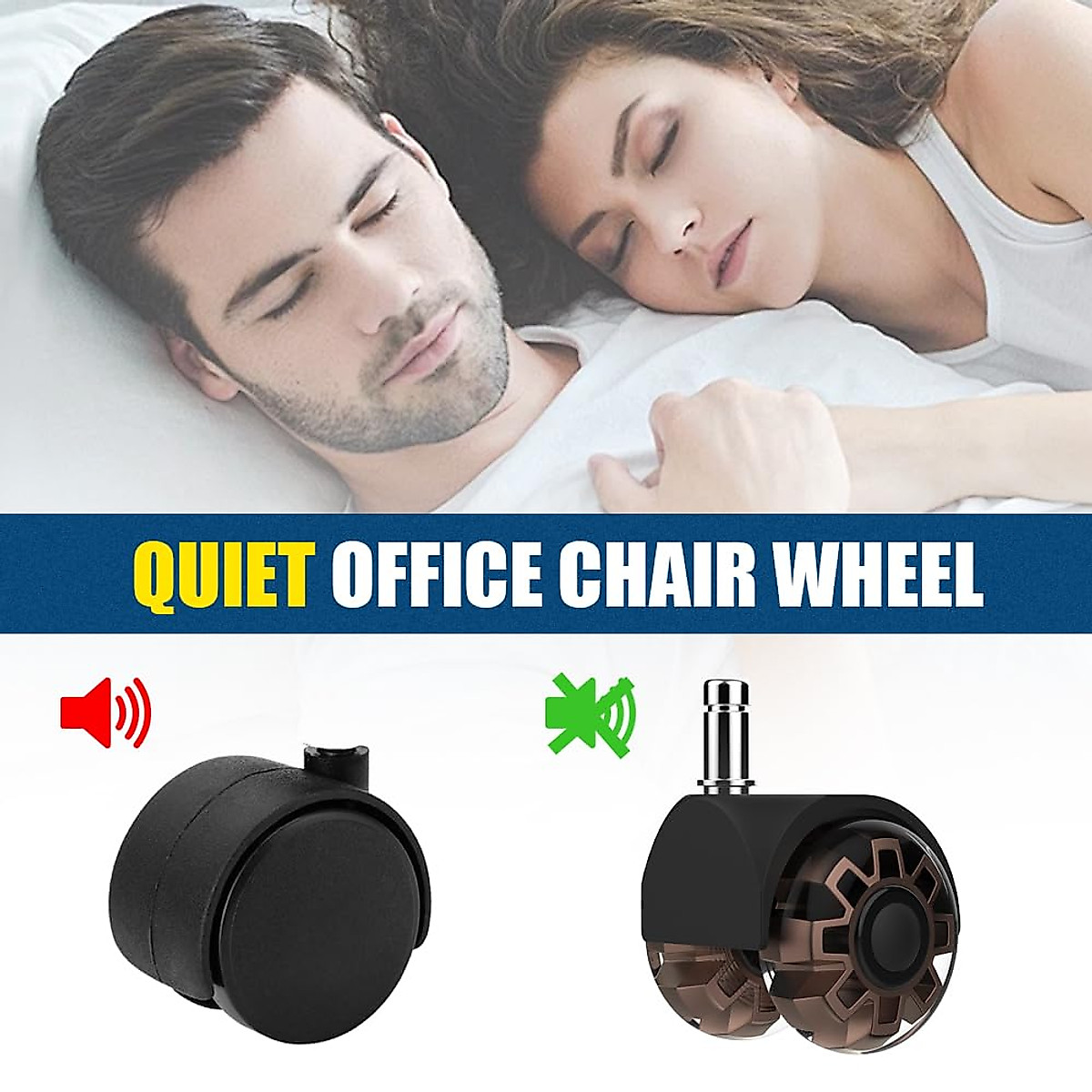 Office Chair Caster Wheels, Set of 5, Heavy Duty Chair Wheels for Hardwood, Carpet -Quiet & Smooth Gliding 2 Inch Office Chair Rubber Caster Wheels(Brown)