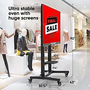 ONKRON Motorized TV Stand 50-100 Inch TVs up to 265 lbs, Height Adjustable TV Stand Portable with TV Motorized Lift VESA 1000x600, Tilting TV Stand on Wheels/Mobile TV Cart Rolling TV Stand Black