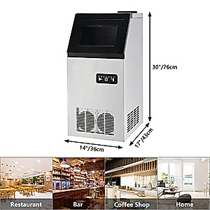Bonnlo 110LBS/24H Freestanding Commercial Ice Maker Machine, 24lbs Storage Bin, Ice Machine for Restaurant Bar Cafe Home Office, Includes Scoop & Connection Hose