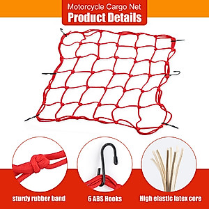 Amiss 15"x15" Elastic Motorcycle Cargo Net, Heavy Duty Bungee Net with 6 Adjustable Plastic Hooks, Luggage Thicken Netting with 2"x2" Small Mesh, Fit for Trailer, SUV, Motorcycle, ATV, Bike - Red