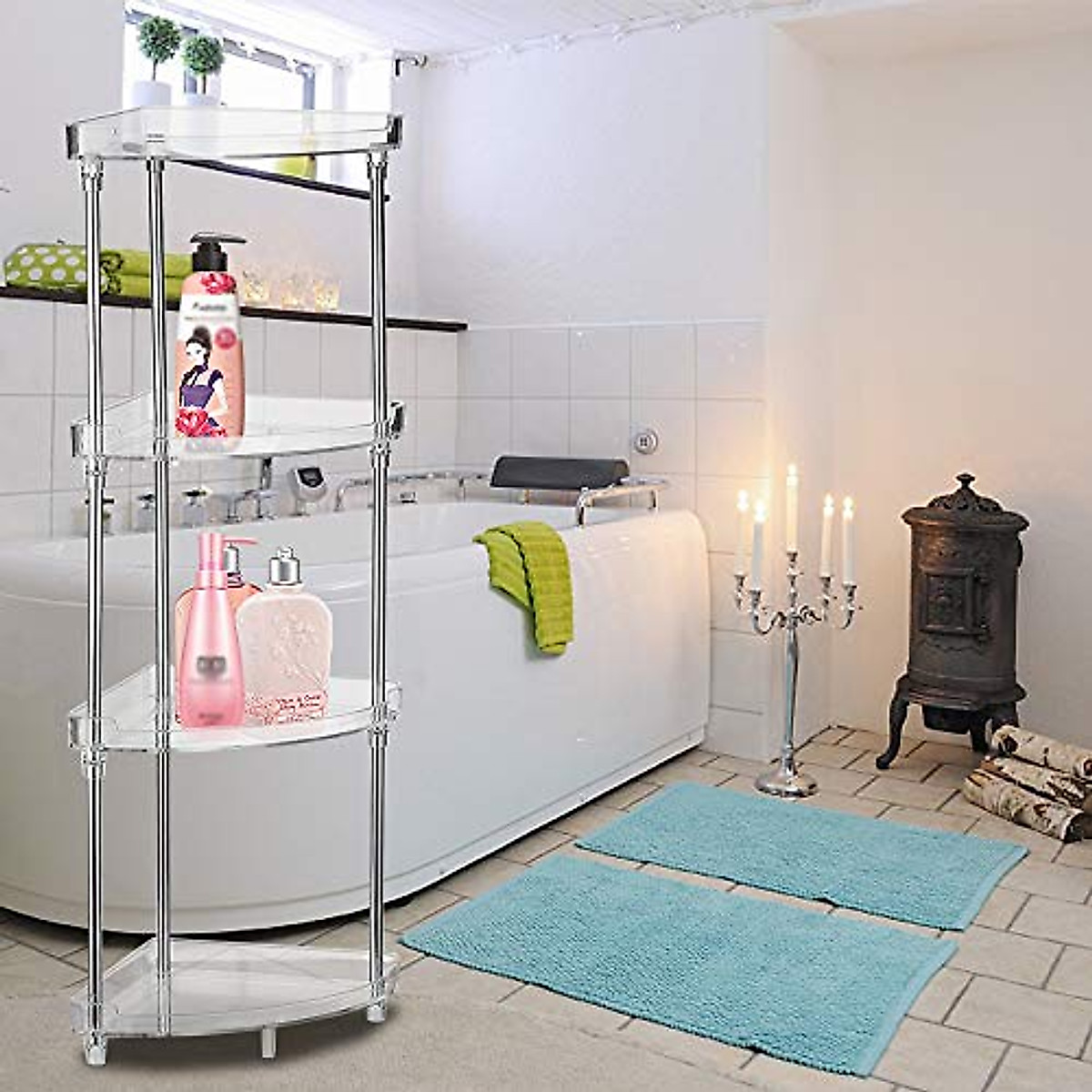 Decdeal 4-Tier Corner Storage Shelf Organizer for Cosmetics, Bathroom Countertop, Vanity Tray, Kitchen Standing Shelf
