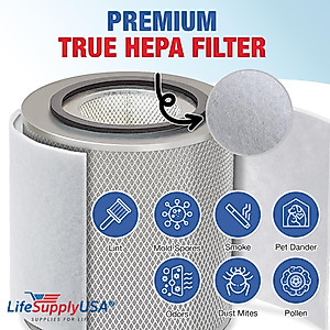 LifeSupplyUSA HEPA Filter Replacement Compatible with Austin Air FR200 FR250 Health Mate Junior HM200, HM 200, HM-200 HM-205 HM-250 Air Purifiers