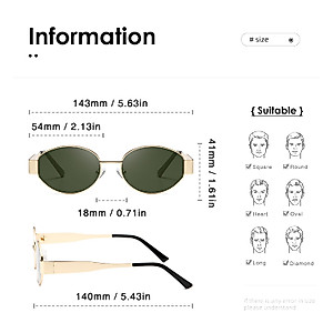 kimorn Oval Sunglasses Womens Men Retro Trendy Sun Glasses Classic Metal Shades K1653 (Gold Grey+Gold Green)