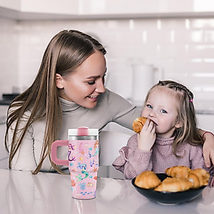 Mermaid Gifts for Girls, Little Mermaid Tumbler with Handle and Straw for Kids 14 oz, Mermaid Gifts for Ocean Lover, Insulated Stainless Steel Mermaid Cup, Mermaid Birthday Gifts for Toddlers Girls