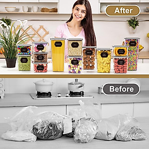 Homhut Airtight Food Storage Containers With Lids 15pcs Organization Canisters Kitchen Bpa Free Plastic Pantry Containers Storage Set for Pasta, Cereal, Dry Food, Flour and Sugar-60 Labels