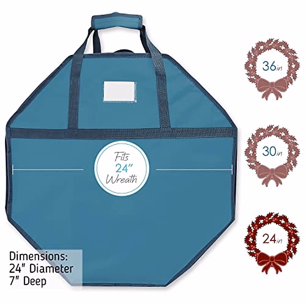 Hearth & Harbor Wreath Storage Container - Hard Shell Christmas Wreath Storage Bag with Interior Pockets, Dual Zipper and Handles - 24" Premium Wreath Storage Organizer Box