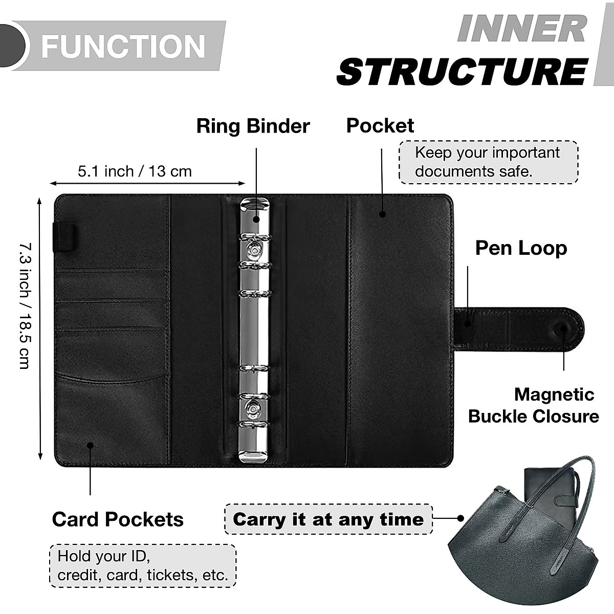 Budget Binder, A6 Binder, Money Organizer for Cash, Cash Envelopes for Budgeting, Budget Binder with Cash Envelopes, Budget Binder with Zipper Envelopes (Black)