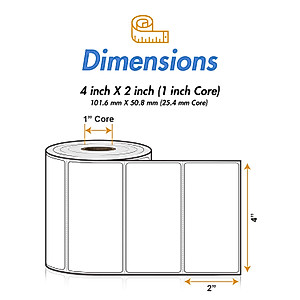 OfficeSmartLabels – 4" x 2" Removable Direct Thermal Labels - Compatible with Rollo & Zebra Desktop Printers and More – 1” Core; Perforated, Water & Oil Resistant [11 Rolls, 8000 Labels]