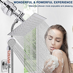 HarJue Filter Shower Head, High Pressure ShowerHead with Filter Combo for Hard Water, Remove Chlorine Fluoride and Harmful Substances- 1 Replaceable Filter Cartridge（8 Inch, Chrome）
