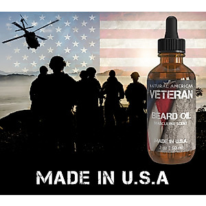 NATURAL AMERICAN VETERAN Beard Oil – All Natural, Men's Cologne Scent, Essential Oils, Organic Argan & Jojoba Oils – Moisturizes, Softens & Strengthens - Made in USA – Men’s Beard Conditioner, 2 oz
