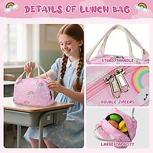 Unineovo Backpack for Girls, 16' Rainbow School Backpack for Kids - Lightweight Water Resistant Bookbag - Pink Nylon School Bag Set Gifts for Kid