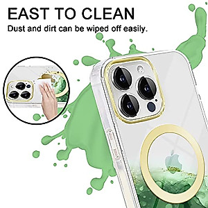 SmoBea Compatible with iPhone 14 Pro Max Case Compatible with MagSafe, Transparent Marble Gold Glitter Print Watercolor Case, Shockproof Protection Phone Case for Women Girls - Sparkle Green