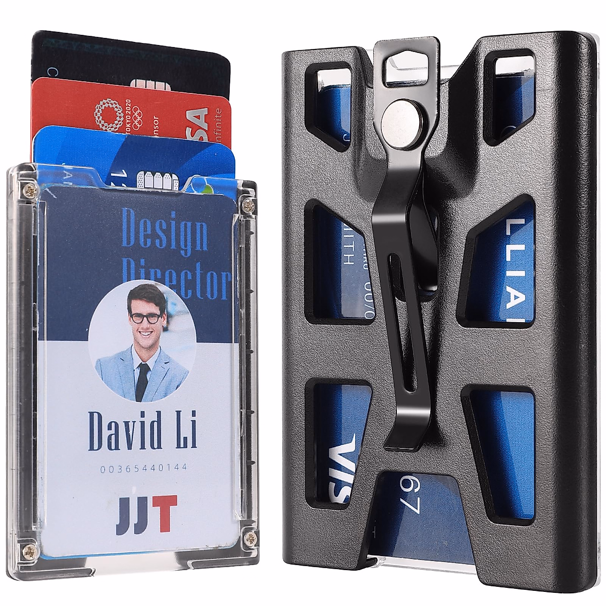 Indoula Badge Holders, Vertical/Hard Plastic ID Badge Holder with Lanyard and Metal Clip (1 Pack, 4 Cards Storable).