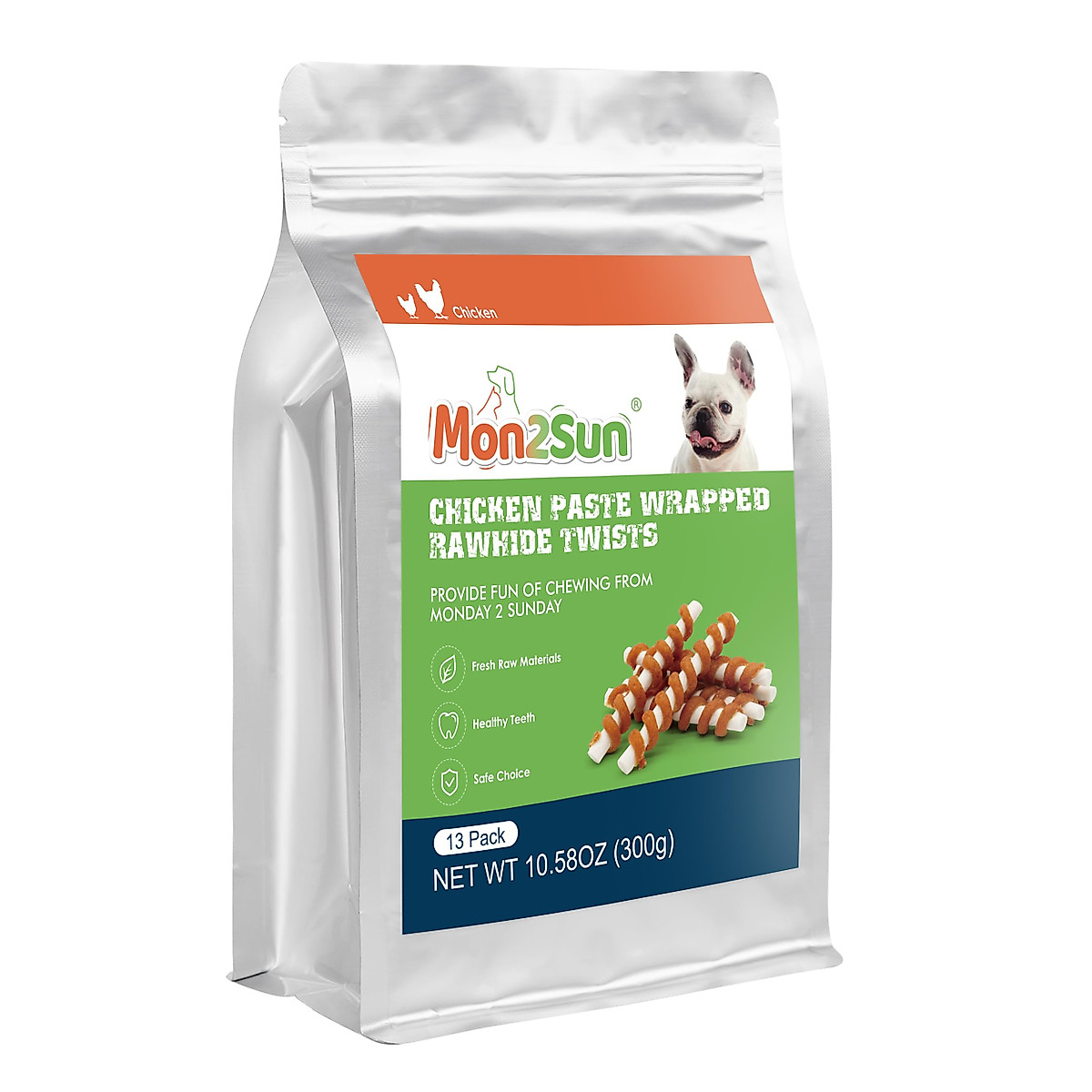MON2SUN Dog Treats, 5 Inch Chicken Wrapped Rawhide Sticks, Dog Rawhide Twist for Small Dogs, Promotes Dental Health Dog Chew, 10.58oz (13 Count-Pack of 1)