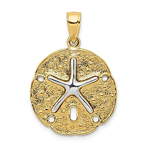 IceCarats 14K Two Tone Gold Sand Dollar Sea Star Starfish Necklace Charm Pendant 28mm x 20mm Only