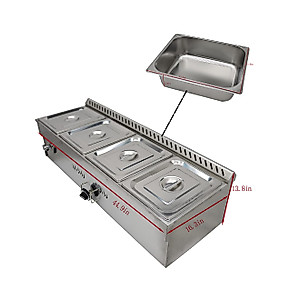 INTBUYING LP Gas Food Soup Warmer Propane Gas Stove Bain-Marie Commercial Canteen Buffet Steam Heater Stainless Steel with Gas Regulator Valve 12''x8.7''x4''Pan-4 Pans Single Row