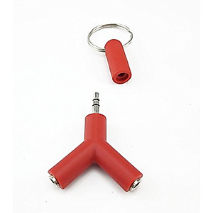 yueton Pack of 2 Y Shaped 3.5mm Jack Stereo Audio Headset Splitter Connector Adapter Keyring Key Ring - Headphone Splitter (Red+Purple)