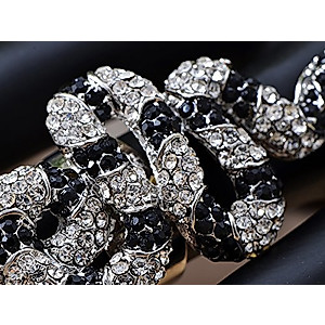 Alilang Womens Adjustable Silver Tone Clear Black Rhinestones Striped Snake Ring